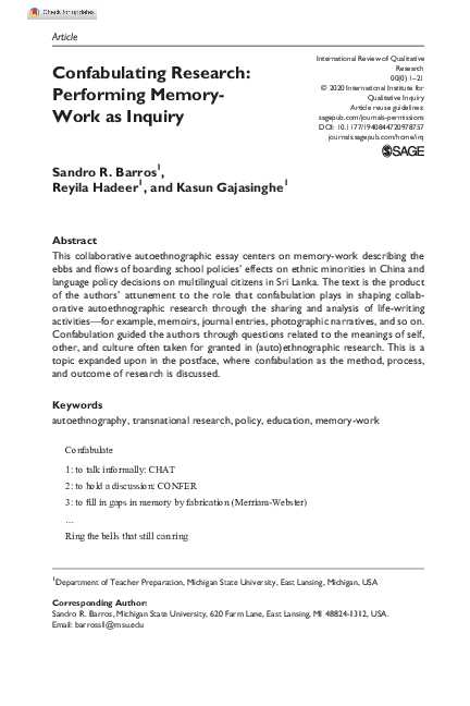 (PDF) Confabulating Research: Performing Memory- Work as Inquiry