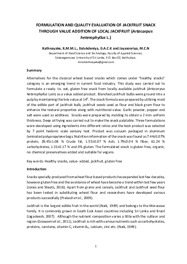 (PDF) FORMULATION AND QUALITY EVALUATION OF JACKFRUIT SNACK THROUGH ...