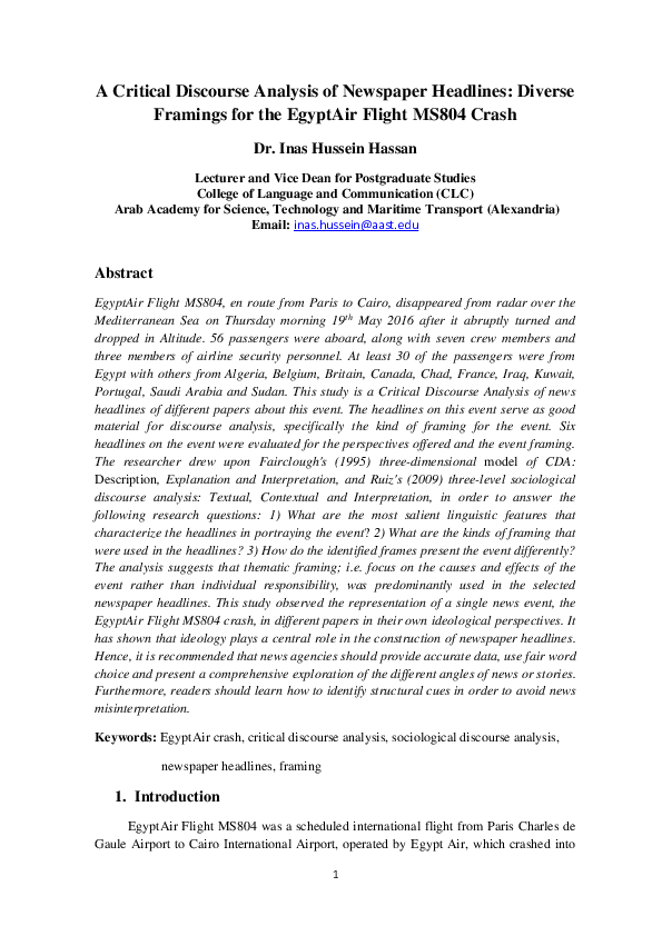 (PDF) A Critical Discourse Analysis of Newspaper Headlines Diverse ...