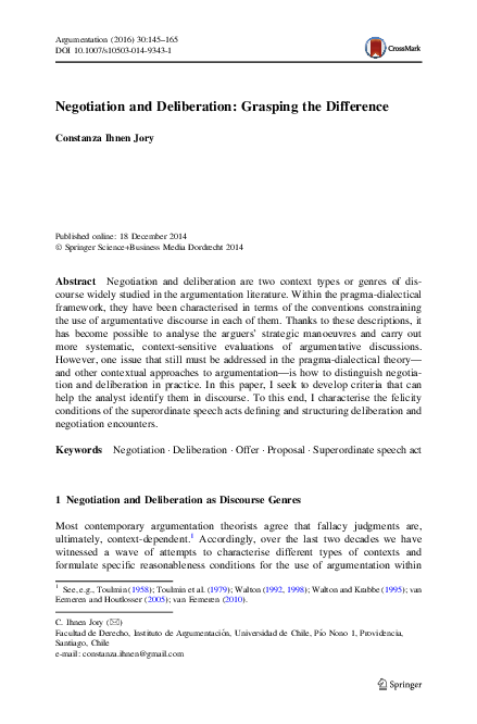 Pdf Negotiation And Deliberation Grasping The Difference