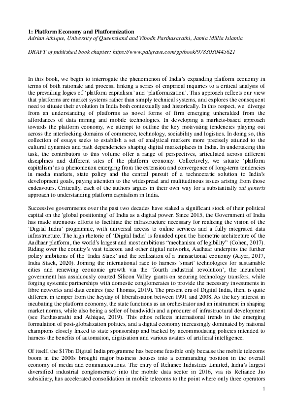 (PDF) Platform Economy and Platformization