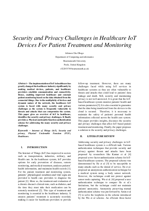 (PDF) Security and Privacy Challenges in Healthcare IoT Devices For ...