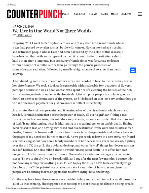 (PDF) We Live in One World Not Three Worlds