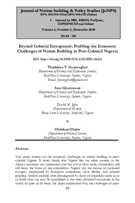 (PDF) Beyond Colonial Entrapment: Profiling the Economic Challenges of ...