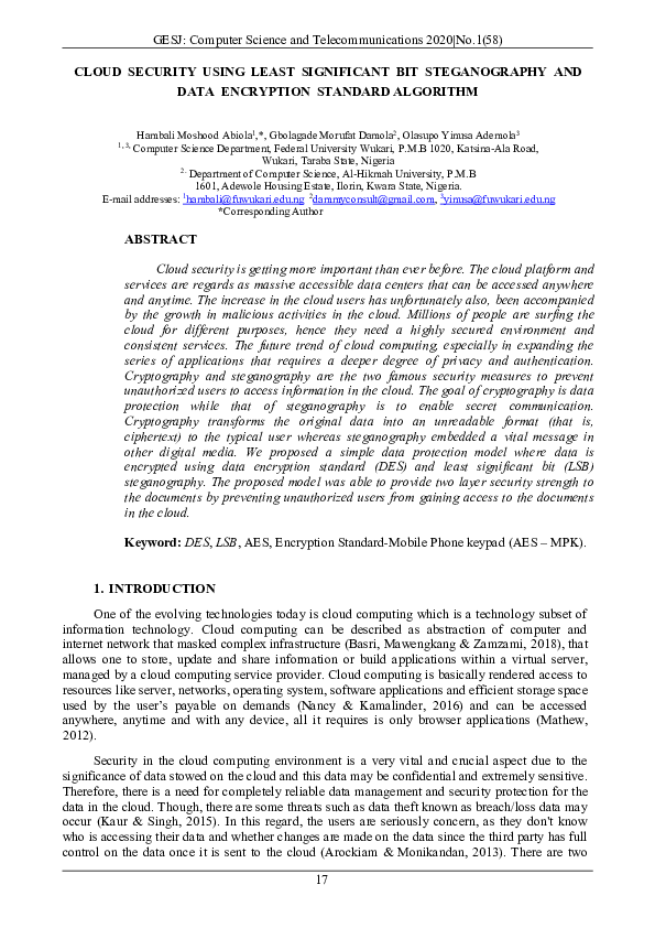 (PDF) CLOUD SECURITY USING LEAST SIGNIFICANT BIT STEGANOGRAPHY AND DATA ENCRYPTION STANDARD ...