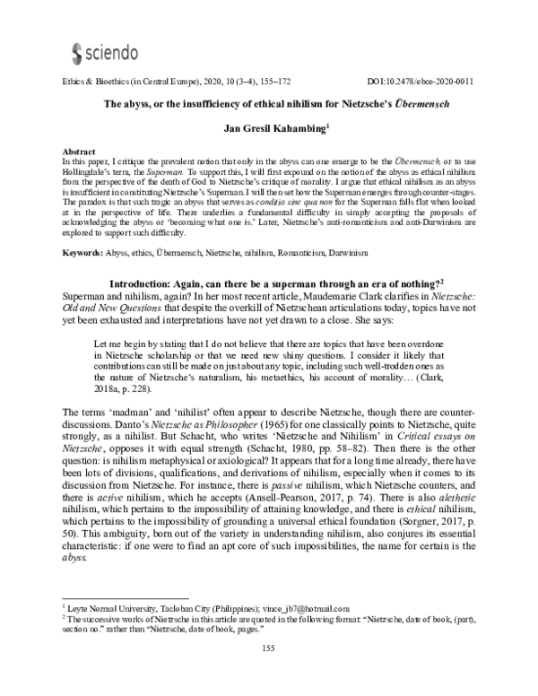 (PDF) The abyss, or the insufficiency of ethical nihilism for Nietzsche ...