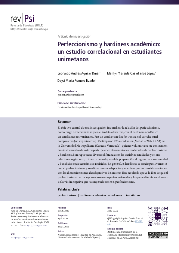 (PDF) Perfeccionismo y hardiness académico: un estudio correlacional en ...