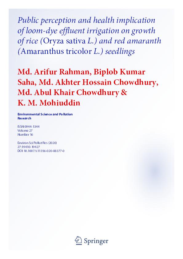 (PDF) Environmental Science and Pollution Research | Md. A R I F U R ...