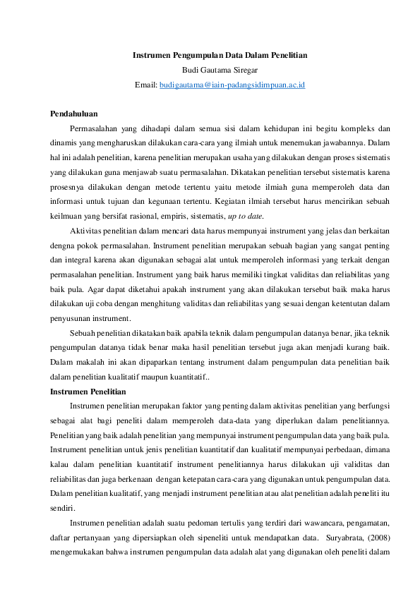 (PDF) Instrumen Pengumpulan Data Dalam Penelitian