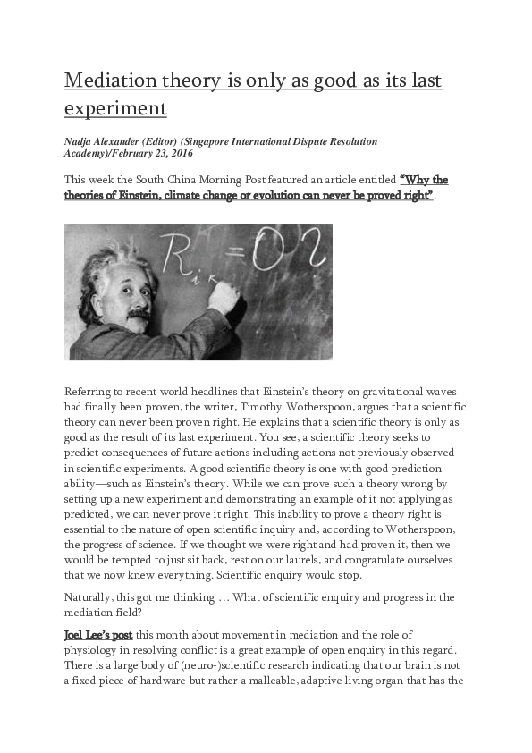 (PDF) Mediation theory is only as good as its last experiment