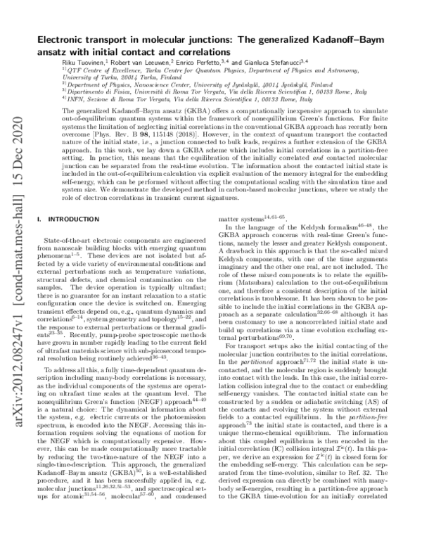 (PDF) Electronic transport in molecular junctions: The generalized Kadanoff-Baym ansatz with ...