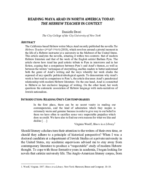 (PDF) Reading Maya Arad in North America Today