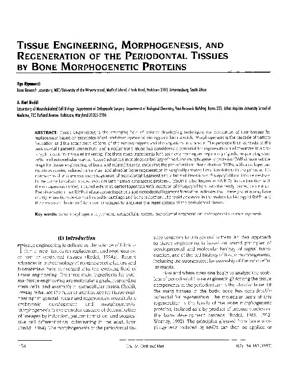 (PDF) Tissue Engineering, Morphogenesis, and Regeneration of the ...
