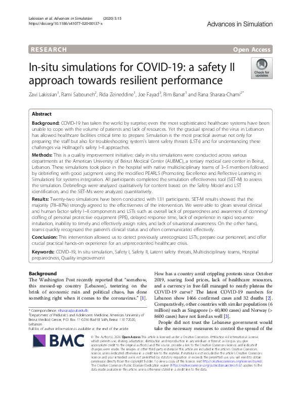 (PDF) In-situ simulations for COVID-19: a safety II approach towards ...