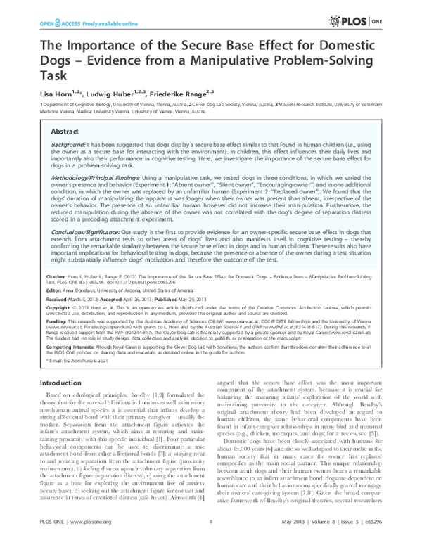 (PDF) The Importance of the Secure Base Effect for Domestic Dogs ...