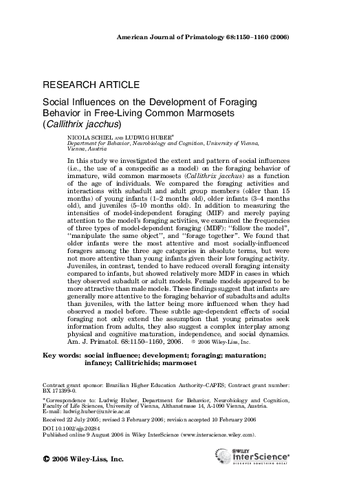 (PDF) Social influences on the development of foraging behavior in free ...