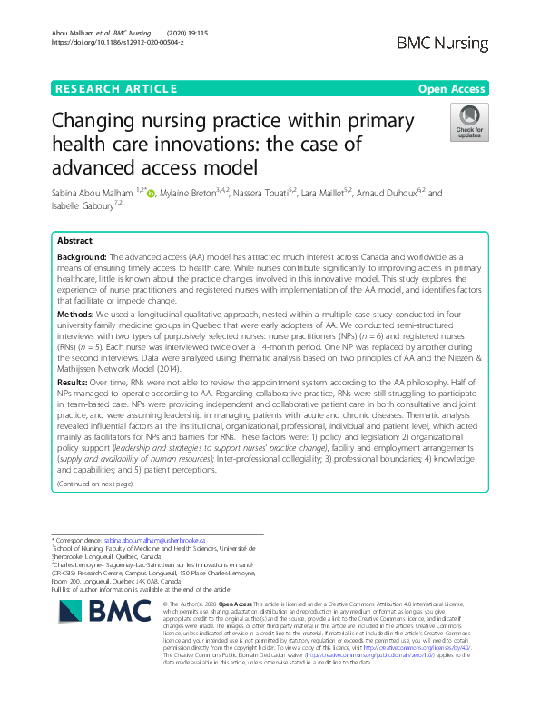 (PDF) Changing nursing practice within primary health care innovations ...