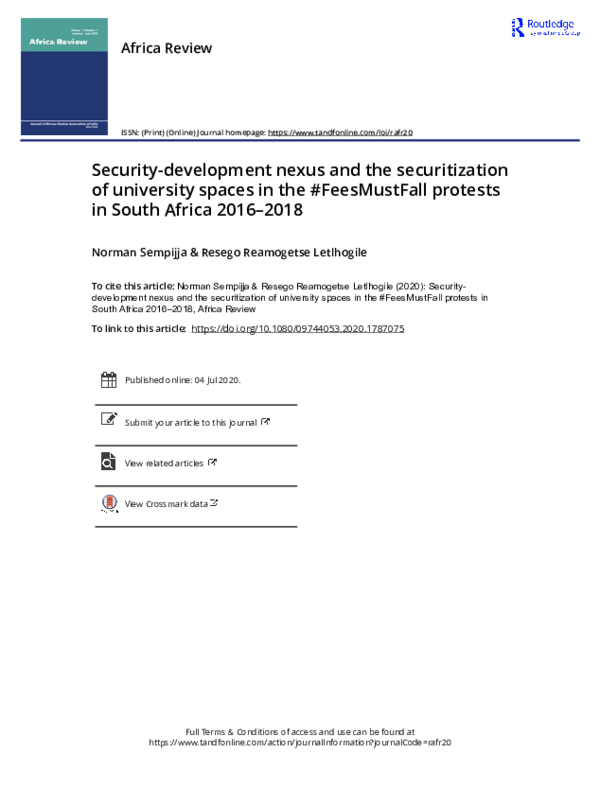 (PDF) Security-development nexus and the securitization of university ...