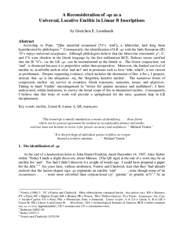 (PDF) A Reconsideration of -qe as a Universal, Locative Enclitic in ...