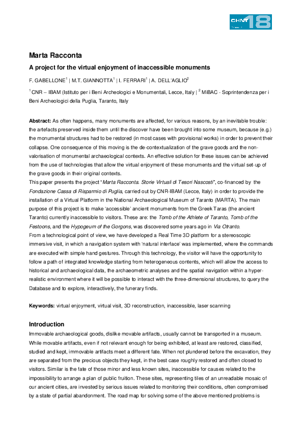 (PDF) “Marta Racconta”: a project for the virtual enjoyment of ...