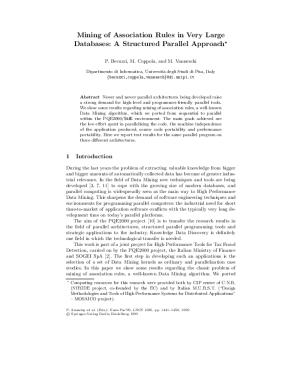 Pdf Mining Of Association Rules In Very Large Databases A Structured