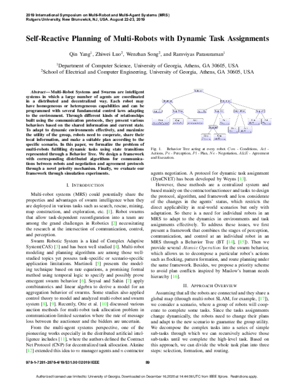 Pdf Self Reactive Planning Of Multi Robots With Dynamic Task Assignments