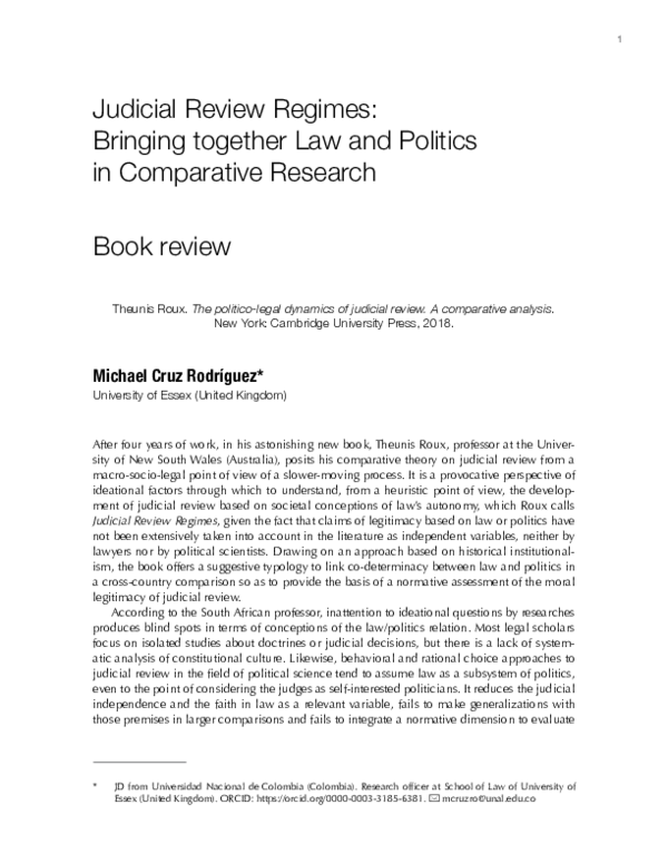 (PDF) Judicial Review Regimes: Bringing together Law and Politics in ...