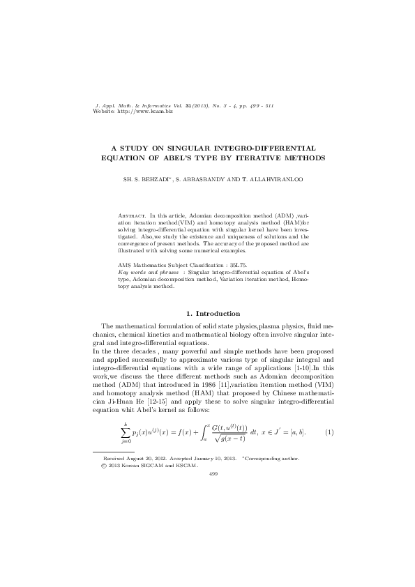 (PDF) A study of singular integro-differential equation of Abel’s type by iterative methods