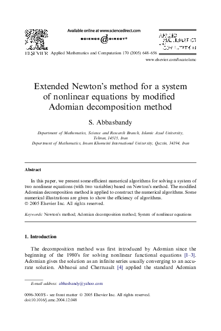 Pdf Extended Newtons Method For A System Of Nonlinear Equations By