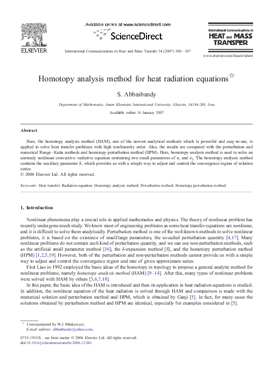 (PDF) Homotopy analysis method for heat radiation equations