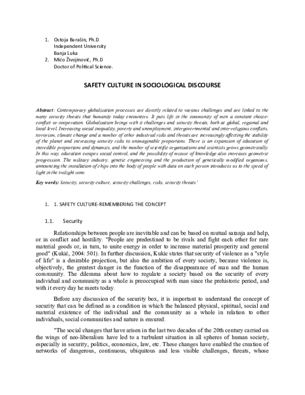 (DOC) SAFETY CULTURE IN SOCIOLOGICAL DISCOURSE
