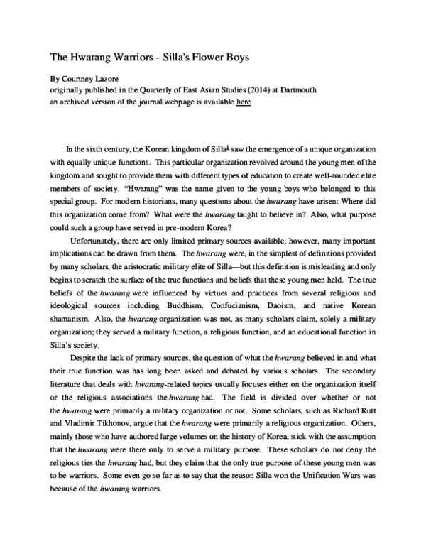 (PDF) The Hwarang Warriors - Silla's Flower Boys