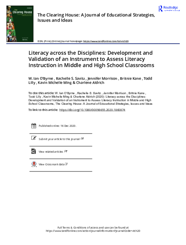 (PDF) Literacy across the Disciplines: Development and Validation of an ...