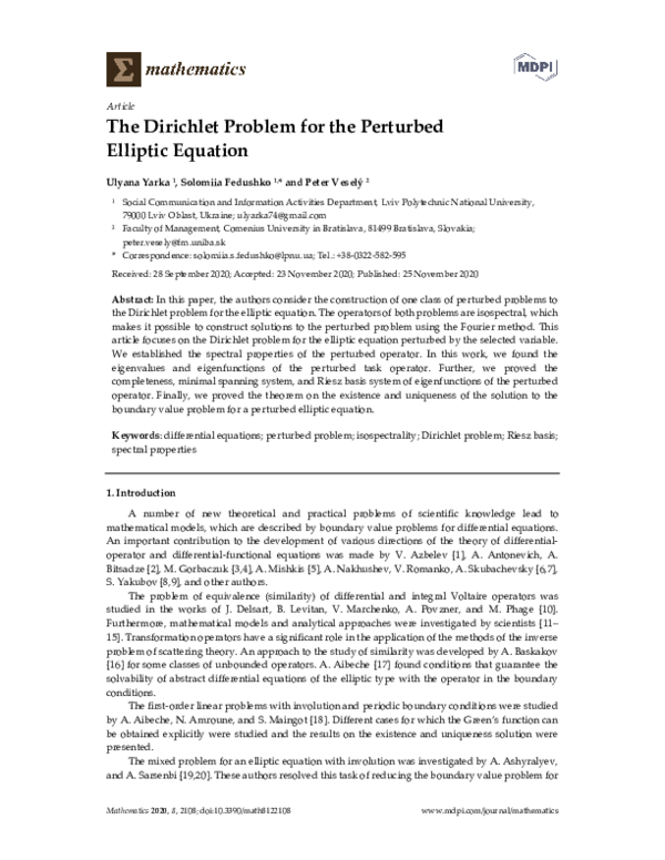 (PDF) The Dirichlet Problem for the Perturbed Elliptic Equation