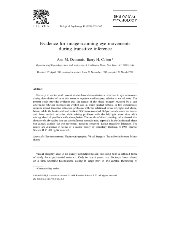 (PDF) Evidence for image-scanning eye movements during transitive inference