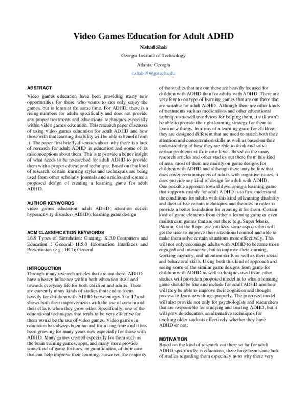 (PDF) Video Games Education for Adult ADHD