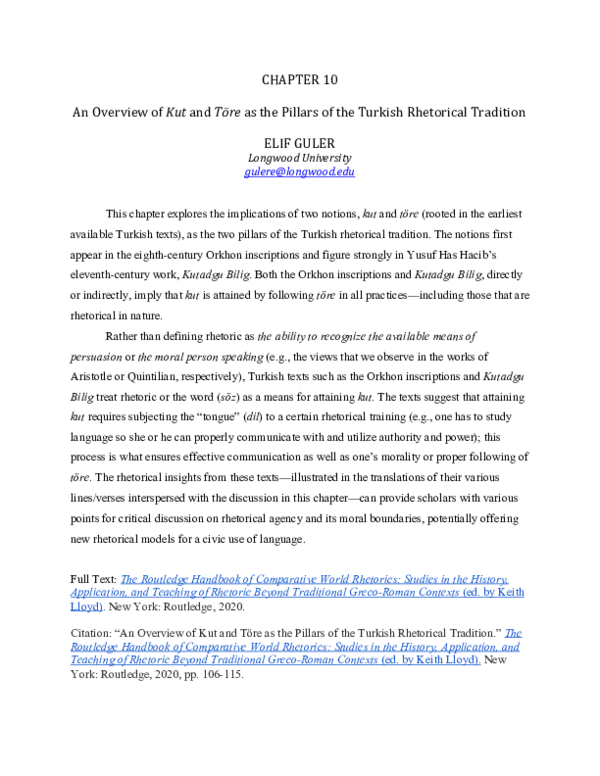 (PDF) Pillars of the Turkish Rhetorical Tradition | Hazel Elif Guler ...