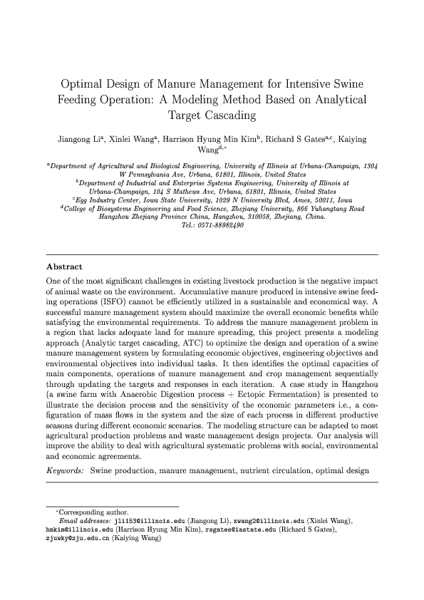 (PDF) Optimal Design of Manure Management for Intensive Swine Feeding Operation: A Modeling ...