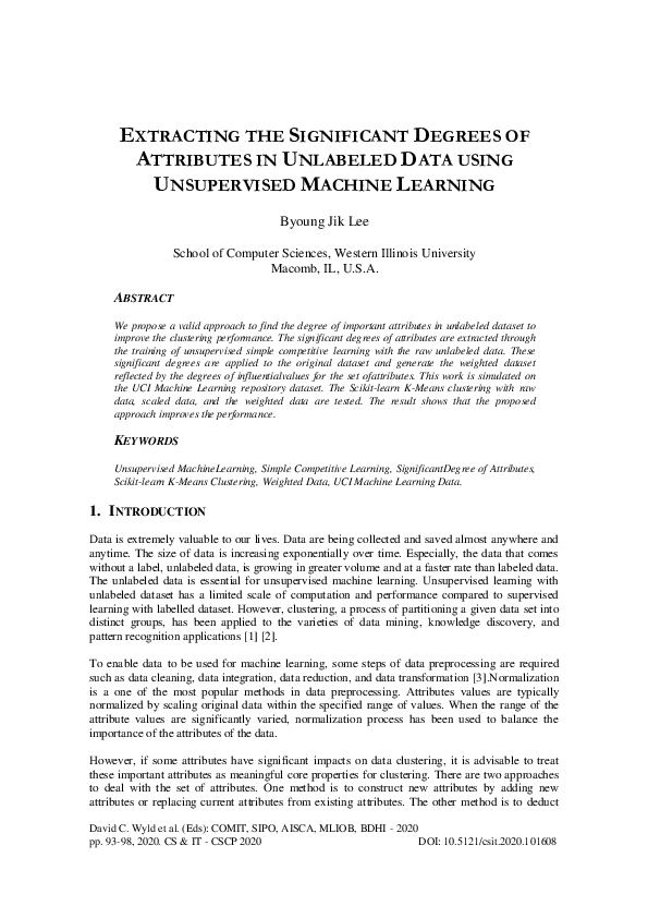 (PDF) EXTRACTINGTHESIGNIFICANT DEGREES OF ATTRIBUTES IN UNLABELED DATA ...