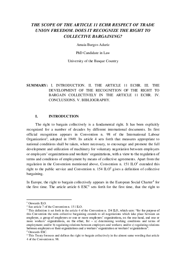 (PDF) THE SCOPE OF THE ARTICLE 11 ECHR RESPECT OF TRADE UNION FREEDOM ...