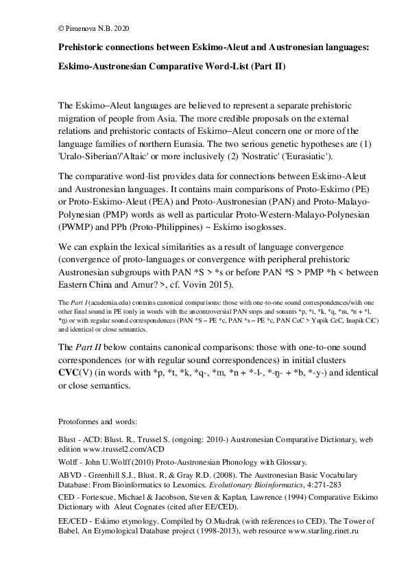 (PDF) Prehistoric connections between Eskimo-Aleut and Austronesian ...