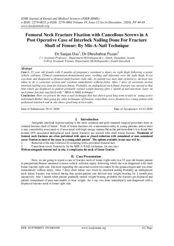 (PDF) Femoral Neck Fracture Fixation with Cancellous Screws in A Post ...