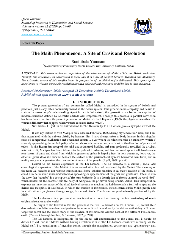 (PDF) The Maibi Phenomenon: A Site of Crisis and Resolution
