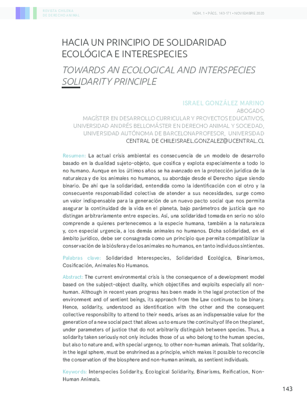 (PDF) Hacia un principio de solidaridad ecológica e interespecies