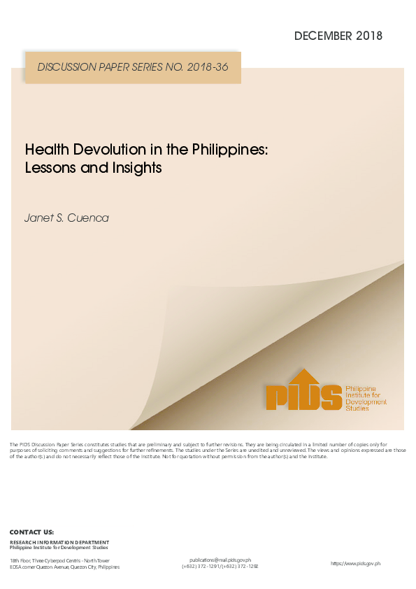 (PDF) Health Devolution in the Philippines: Lessons and Insights