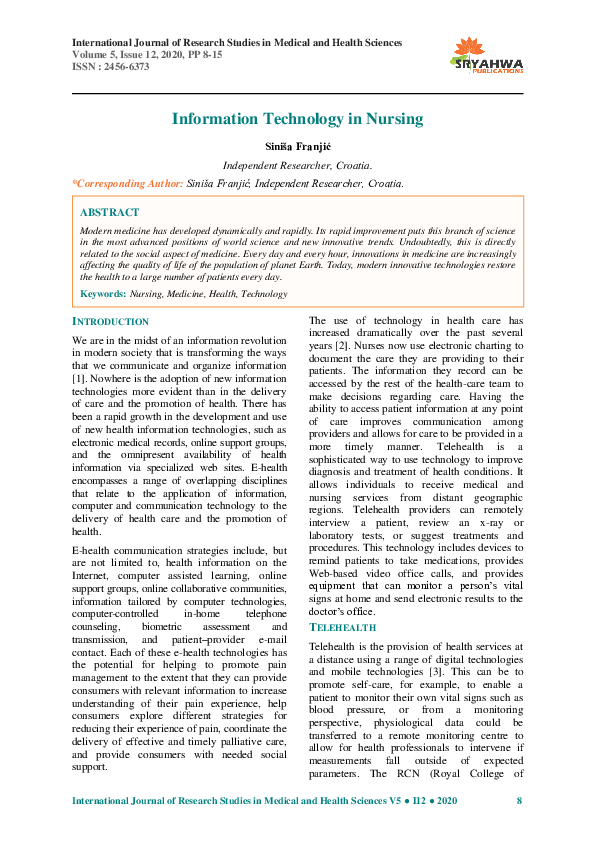 (PDF) Information Technology in Nursing