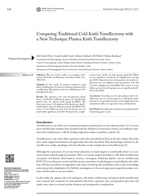 (PDF) Comparing Traditional Cold Knife Tonsillectomy with a New ...