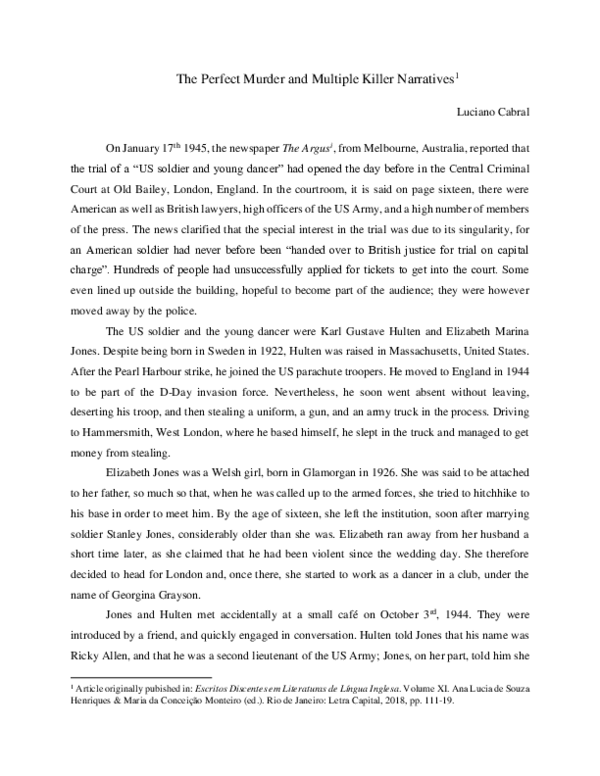 (PDF) The Perfect Murder and Multiple Killer Narratives