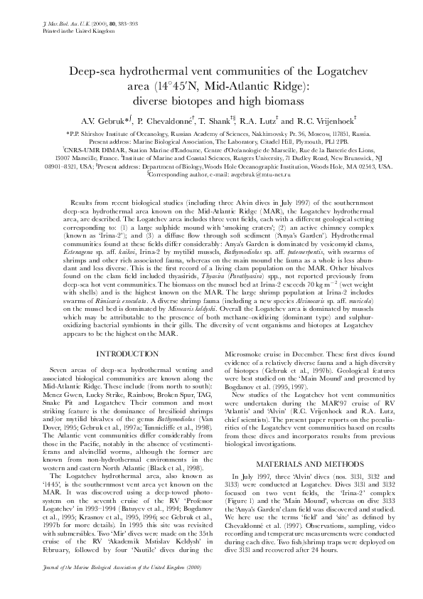 (PDF) Deep-sea hydrothermal vent communities of the Logatchev area (14 ...