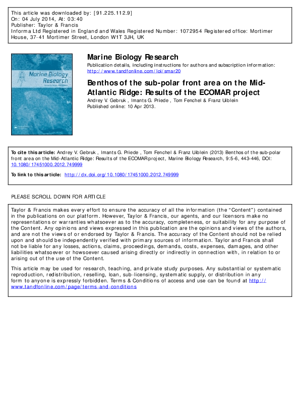 (PDF) Benthos of the Sub-Polar Front Area on the Mid-Atlantic Ridge ...